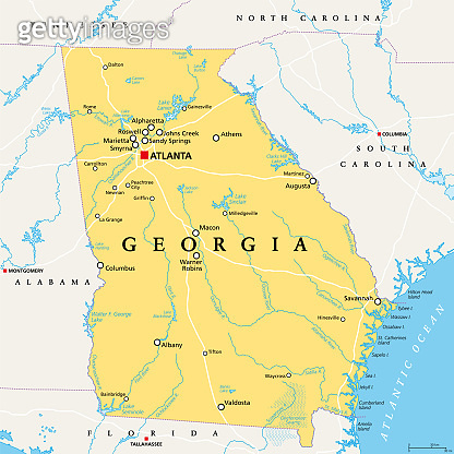 Georgia, GA, political map, Peach State, Empire State of the South ...