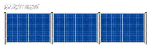 Solar fence. Photovoltaic panels for ecological electricity production ...
