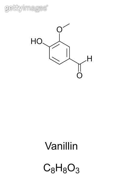 Vanillin, component of vanilla bean extract, chemical formula 이미지 ...