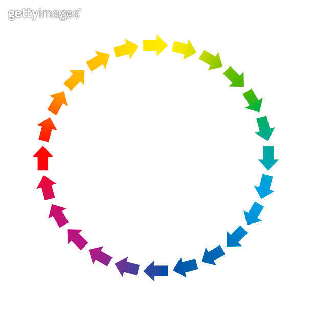 Arrows circle. Circuit symbol with rainbow gradient colored arrows ...