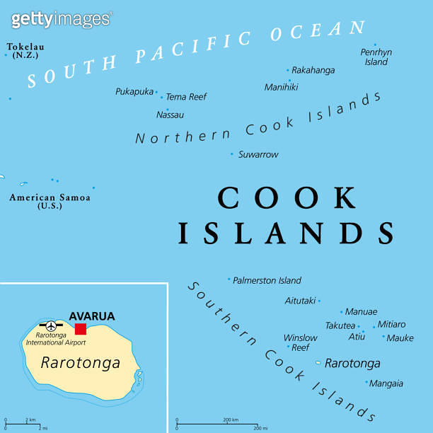Cook Islands political map with capital Avarua (1224825717) - 게티이미지뱅크