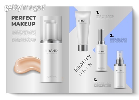 Realistic design brochure. 3d mock up open cosmetic magazines. Beauty ...