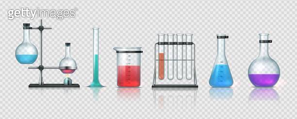 Laboratory equipment. 3D realistic chemistry lab measuring glassware ...