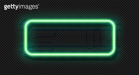 Neon rectangle lamp. Realistic signboard template. 3D light frame and ...