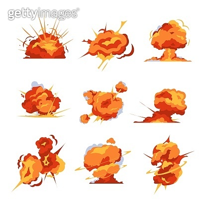 Cartoon explosion. Bomb detonation and fireball effect for mobile game ...