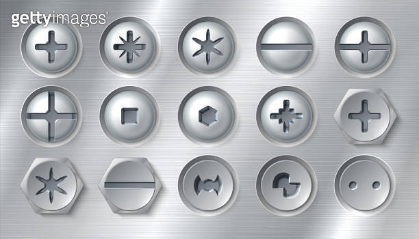 Realistic screws. Realistic attached nails bolts and fasteners on metal ...