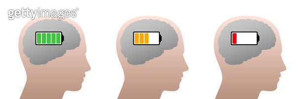 Full, half full and empty battery in a human head. Symbol for mental ...