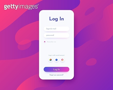 Log in screen. Mobile application interface, registration form with ...