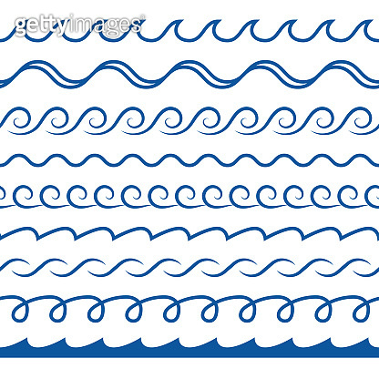 Wave borders. Seamless pattern decorative dividers blue ocean or sea ...
