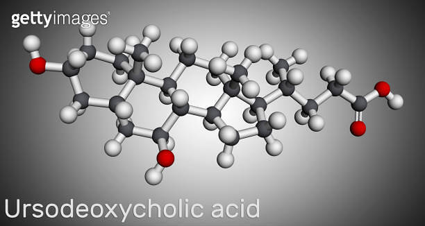 Ursodeoxycholic acid, ursodiol, UDCA molecule. It is used as cholagogue ...