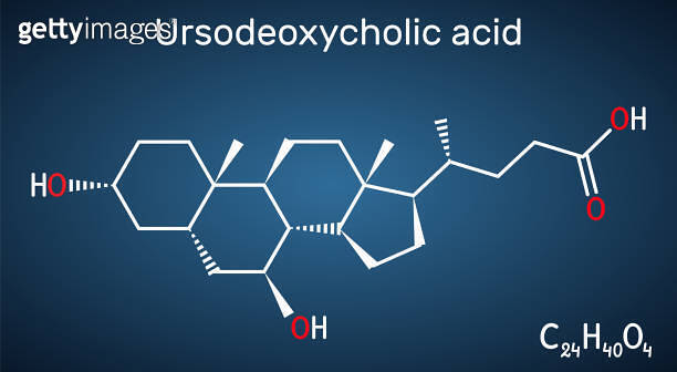 Ursodeoxycholic acid, ursodiol, UDCA molecule. It is used as cholagogue ...