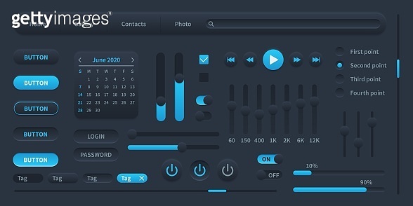Black user interface. Modern ui elements switches, bars, power buttons ...