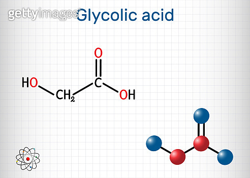 Glycolic acid, hydroacetic or hydroxyacetic acid, C2H4O3 molecule. It ...