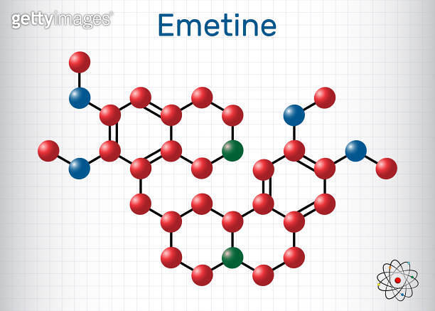 Emetine molecule. It is an antiprotozoal agent and emetic. Structural ...