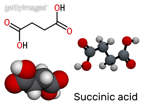 Succinic acid, butanedioic acid, C4H6O4 molecule. It is food additive ...