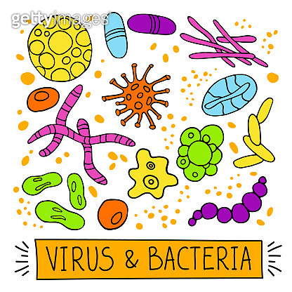Set of vector illustrations multicolor doodle germs, microscopic ...