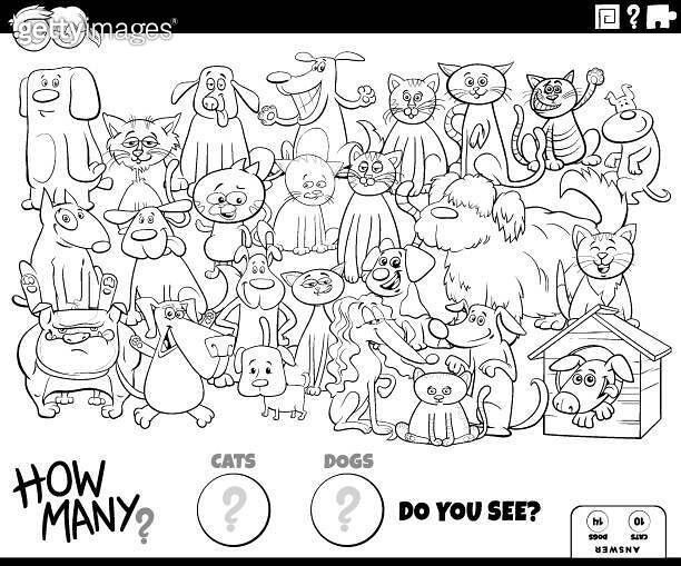 counting dogs and cats educational game color book page (1227034788 ...