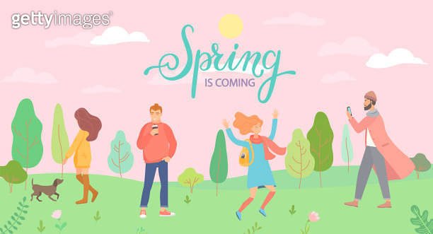 People in the spring park in different situations. 이미지 (1203839243 ...