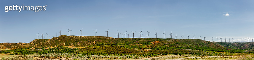 Wind farm in the Bardenas Reales desert in Navarre, Spain (1220709997 ...