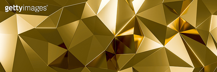 Abstract triangle background in studio room. 3d golden triangle pattern ...
