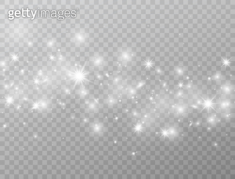 White glowing lights wave isolated on transparent background. Magic glitter dust particles ...