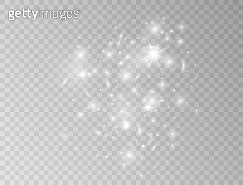 White glowing lights wave isolated on transparent background. Magic glitter dust particles ...