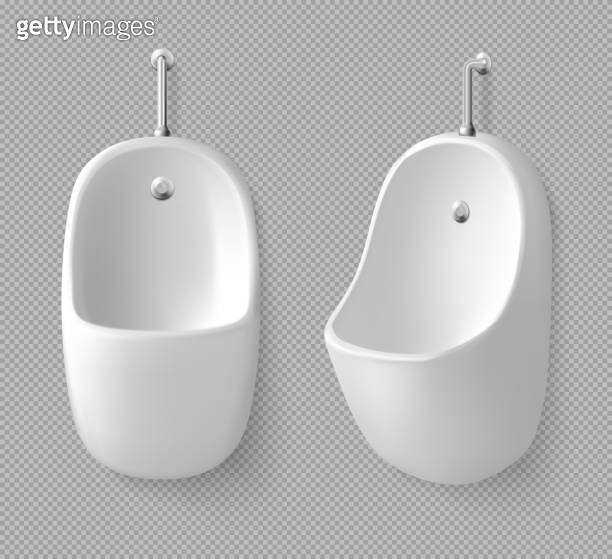 Ceramic wall urinal in male toilet front side view (1268286807) - 게티이미지뱅크