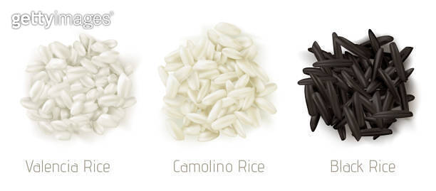 Rice valencia, camolino, wild grain pile top view 이미지 (1215913371) - 게티 ...