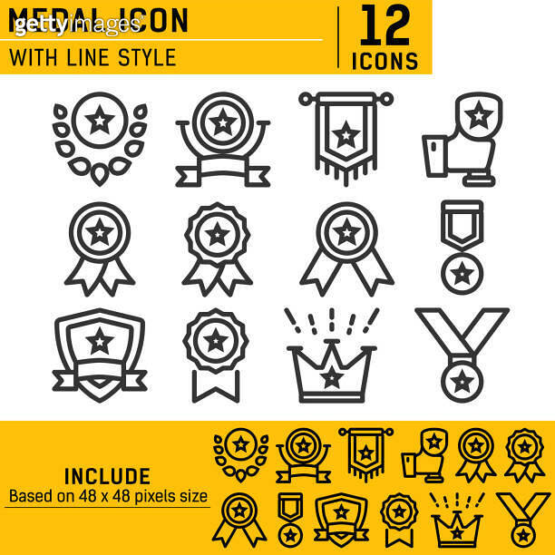 The winning and competition icon set with line style on isolated white ...