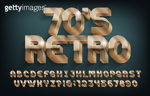 Retro 70s alphabet font. 3D golden letters and numbers. (1197808473 ...