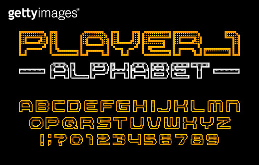 Player 1 alphabet font. Digital pixel letters, numbers and symbols. 이미지 ...