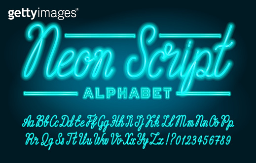 Neon Script alphabet font. Hand drawn neon light letters and numbers ...