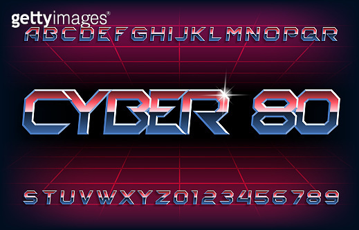 Cyber 80 alphabet font. Glowing Retro letters and numbers in 80s style ...