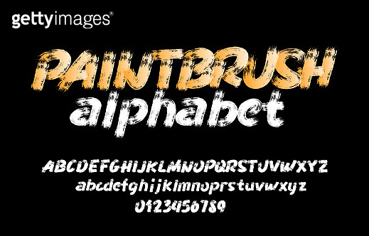 Paintbrush alphabet font. Uppercase and lowercase handwritten ...