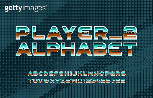 Player 2 alphabet font. Pixel letters, numbers and symbols. Digital ...