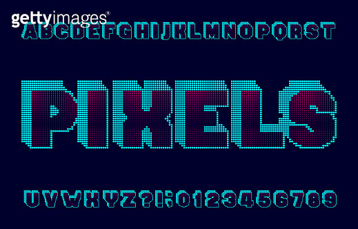 Pixels alphabet font. Digital pixel letters and numbers. (1218324593 ...