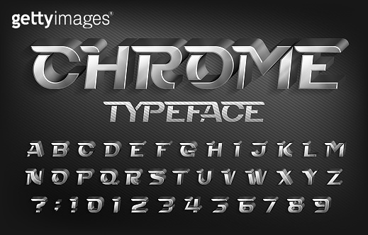 Chrome Typeface. 3D metal effect letters and numbers with shadow. 이미지 ...