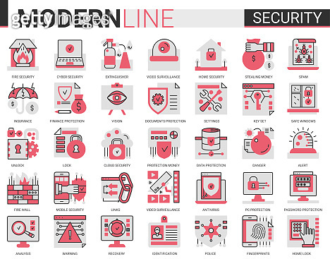 Security flat line concept symbols. Data PC Protection technology ...