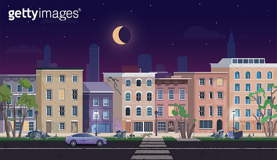 Ghetto landscape at night vector illustration, cartoon flat ...