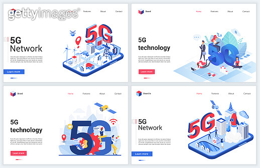 5G telecom network wireless technology vector illustrations with 3d ...