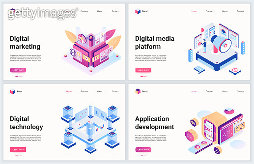 Isometric digital marketing technology vector illustration, cartoon 3d ...