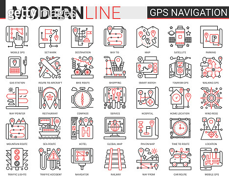 Gps navigation service flat line icon vector illustration set ...
