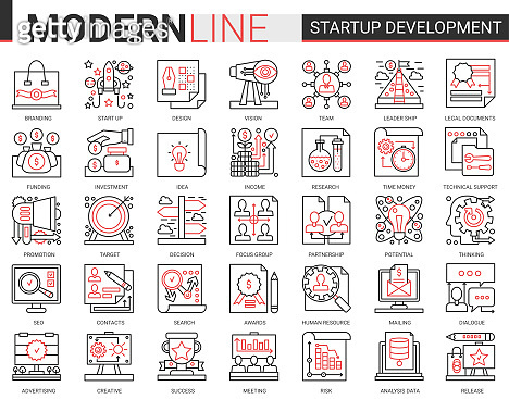 Business startup development technology complex red black line vector ...