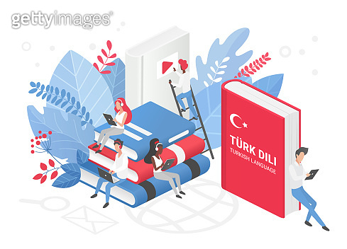 People learning Turkish language vector isometric 3d illustration ...