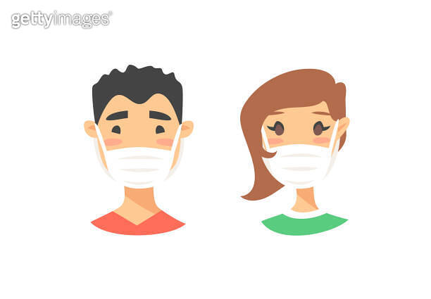 Set of male and female characters. Cartoon style masked people icons ...