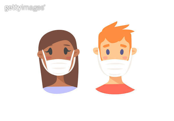 Set of male and female characters. Cartoon style masked people icons ...