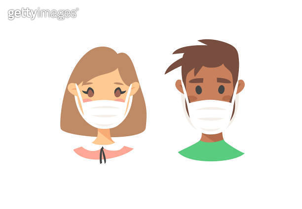 Set of male and female characters. Cartoon style masked people icons ...
