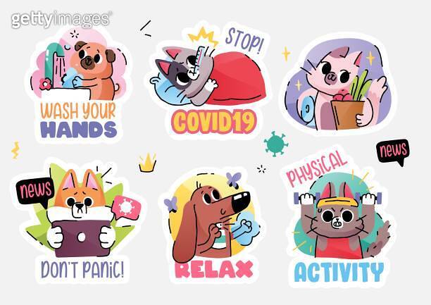 Cats and dogs in medical face mask fighting coronavirus. Self ...