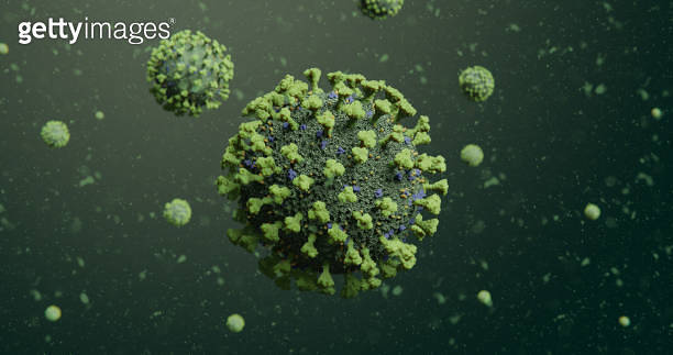Contagious COVID-19 Corona Influenza Virus Molecules Floating in Green ...