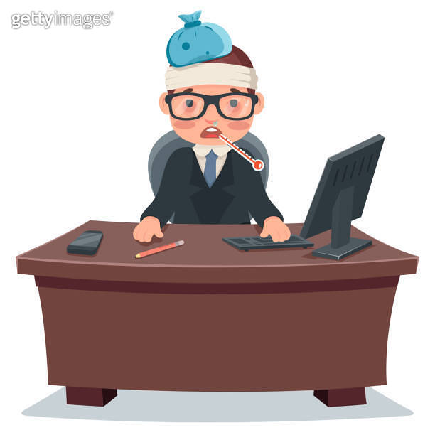 Flu sick ill businessman character work office desktop cartoon design ...